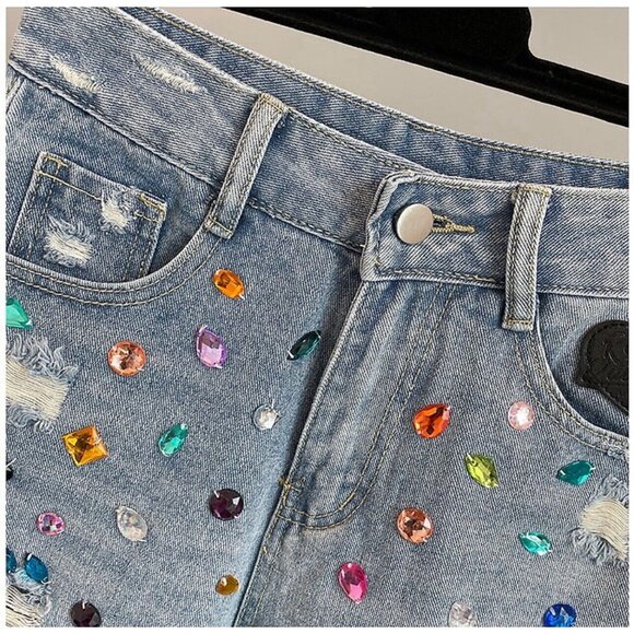 Unbranded | Shorts | Women Colorful Diamondencrusted Jeans Denim Short ...